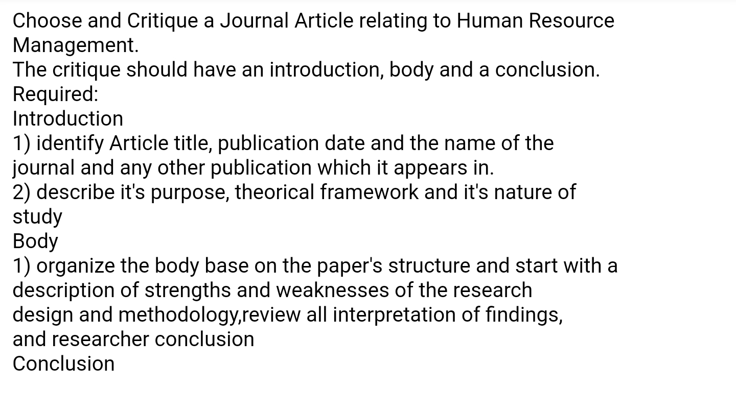 Choose and Critique a Journal Article relating to | Chegg.com