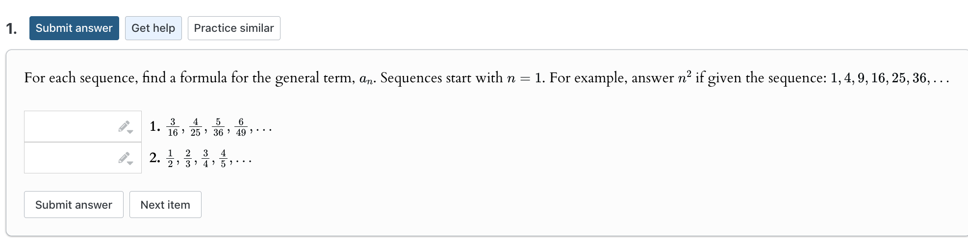 Solved For each sequence, find a formula for the general | Chegg.com