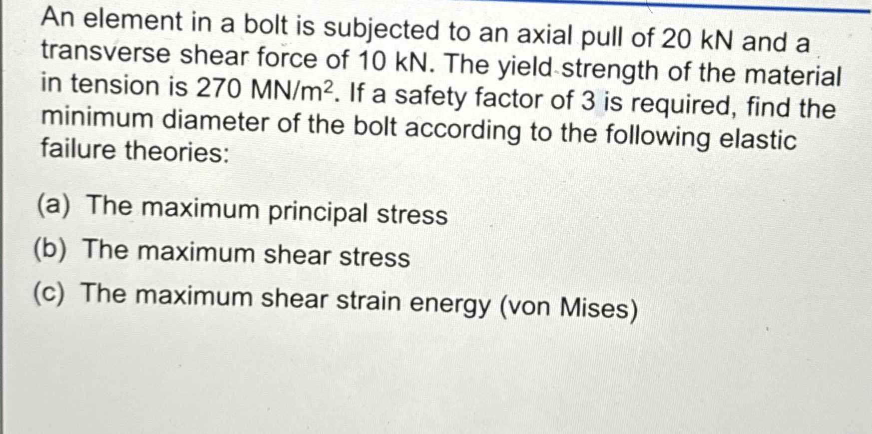 Solved An element in a bolt is subjected to an axial pull of | Chegg.com