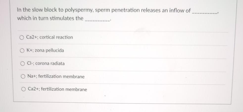 Solved In the slow block to polyspermy, sperm penetration | Chegg.com