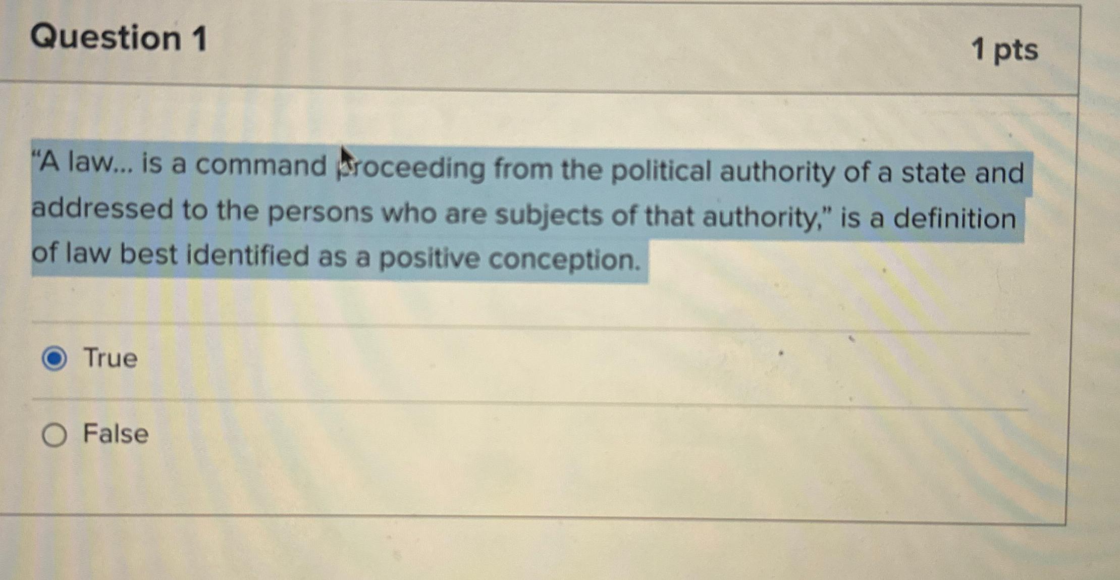 Solved Question 1"A law... is a command troceeding from the | Chegg.com