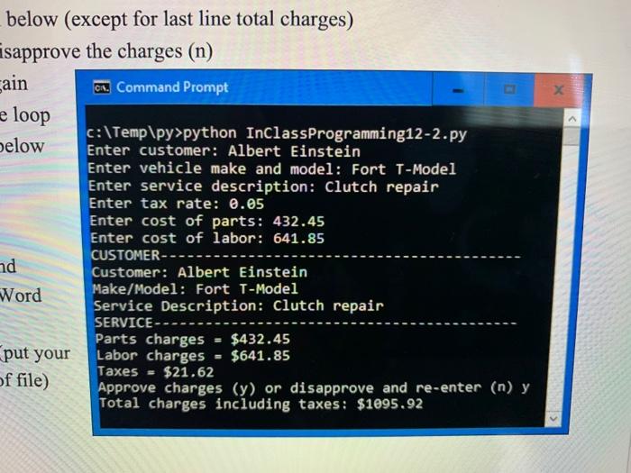 Solved Create the following program to build a service quote | Chegg.com
