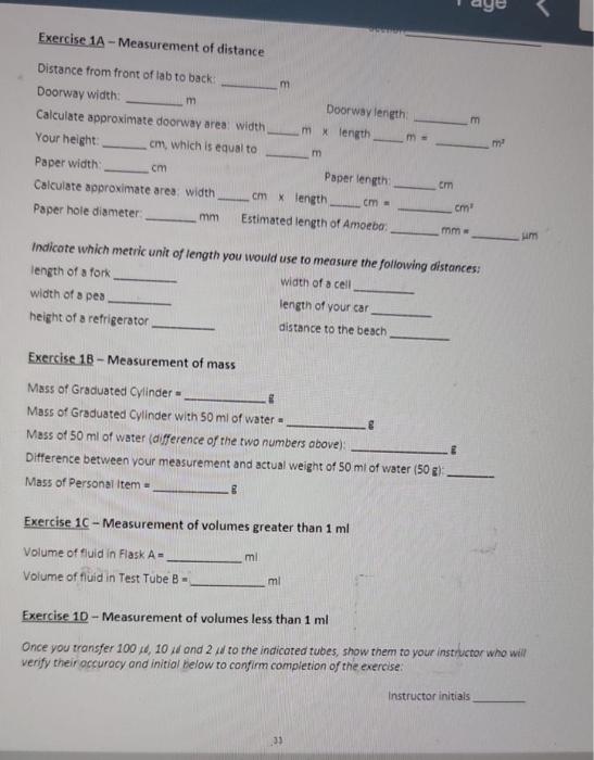 Solved Exercise 1A - Measurement of distance m m Distance | Chegg.com