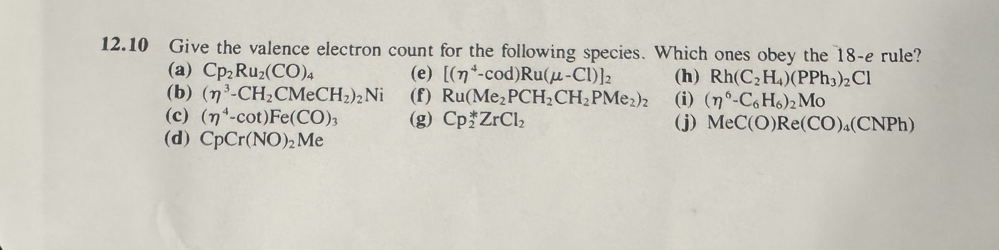 Solved 12.10 ﻿Give the valence electron count for the | Chegg.com