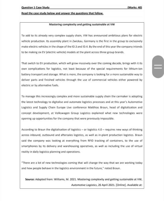 Solved Question 1 Case Study (Marks: 40) Read the case study | Chegg.com