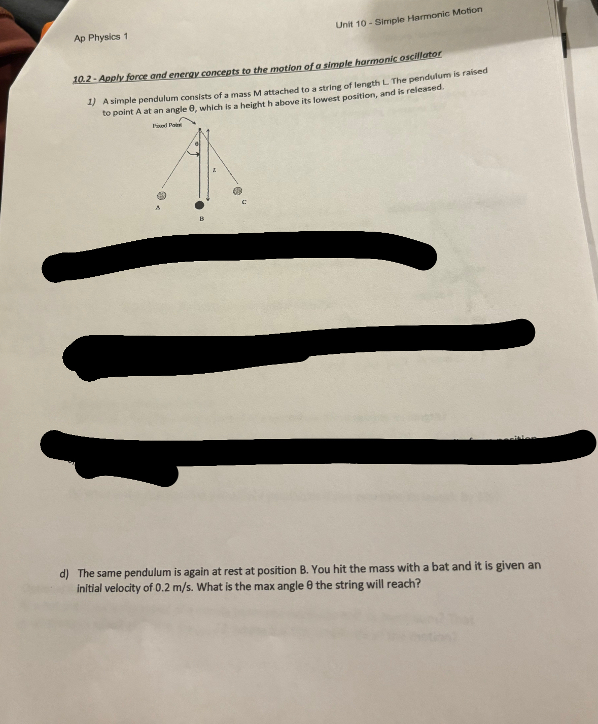 Solved A simple pendulum consists of a mass M attached to a | Chegg.com