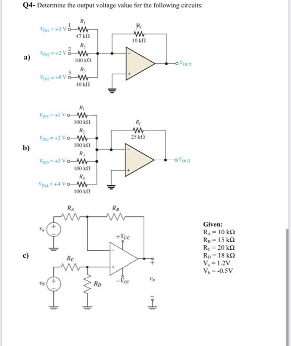 Solved Q4- Determine the output voltage value for the | Chegg.com