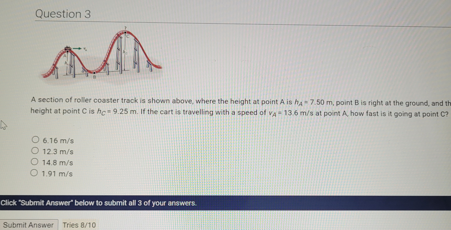Solved Question 3A section of roller coaster track is shown | Chegg.com