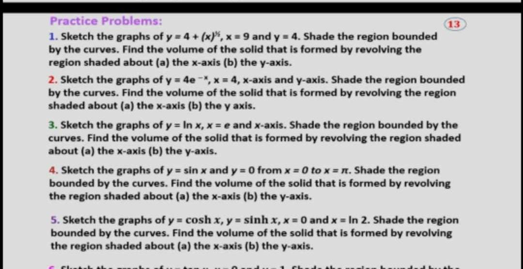 Solved 1. Sketch the graphs of y=4+(x)5/,x=9 and y=4. Shade | Chegg.com