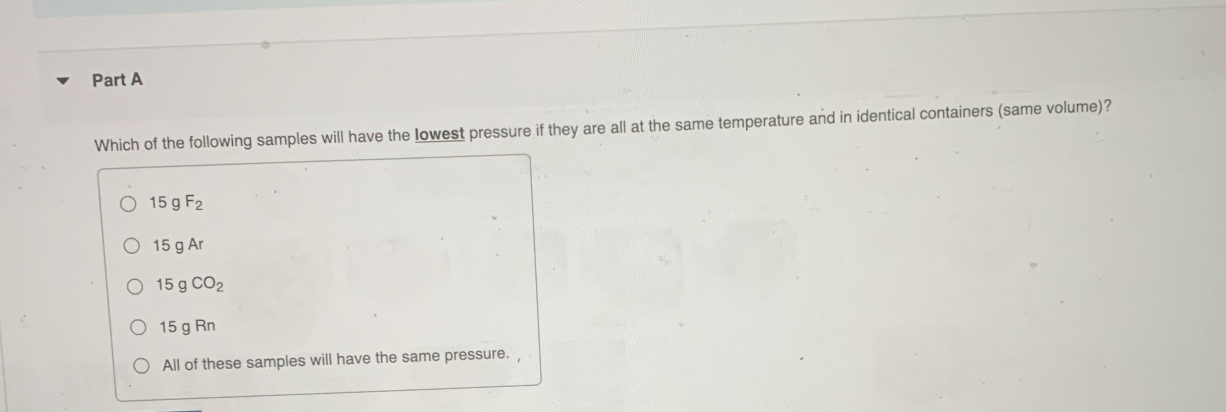 Solved Part A15gF215 ﻿g Ar15gCO215 ﻿g RnAll of these samples | Chegg.com
