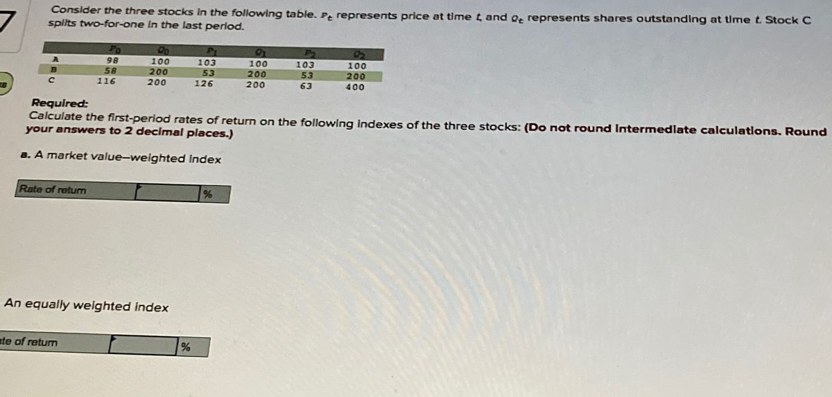 Solved Consider the three stocks in the following table. Pt | Chegg.com