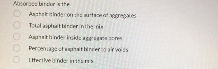 Solved Absorbed binder is the Asphalt binder on the surface | Chegg.com