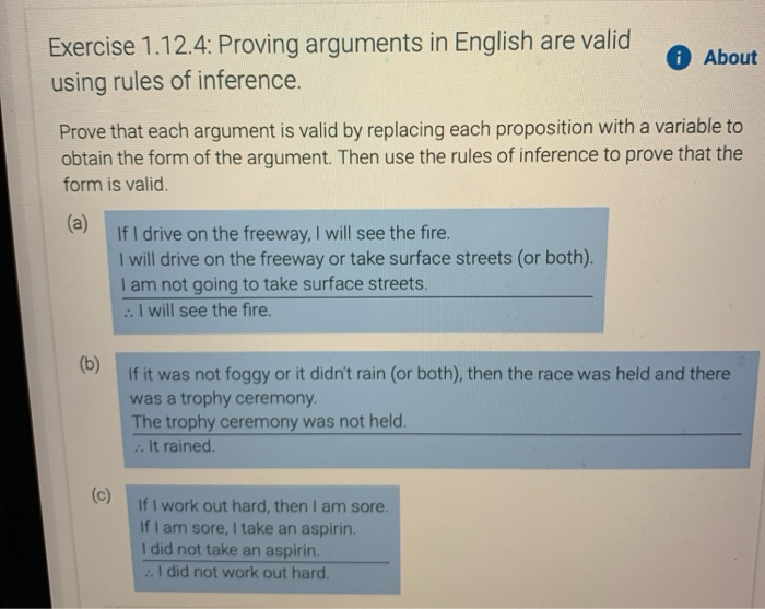 Solved Exercise 1.12.4: Proving arguments in English are | Chegg.com