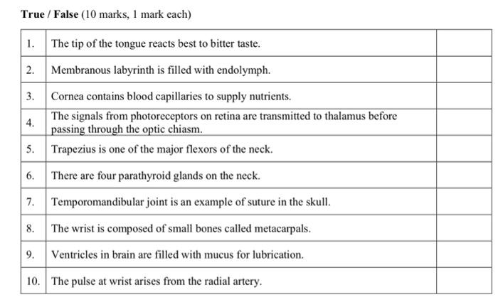 Solved True / False ( 10 marks. 1 mark each) | Chegg.com