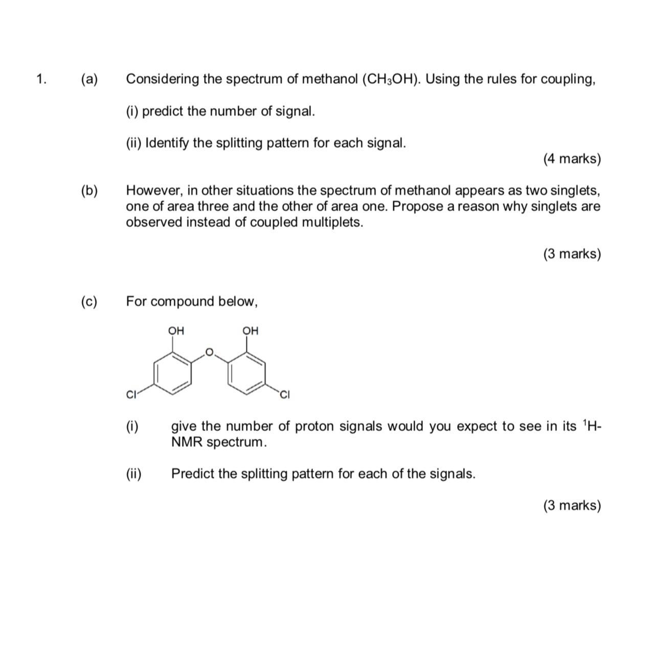 Solved (a) ﻿Considering the spectrum of methanol (CH3OH). | Chegg.com