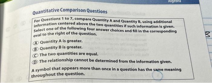 Solved Quantitative Comparison Questions For Questions 1 to | Chegg.com