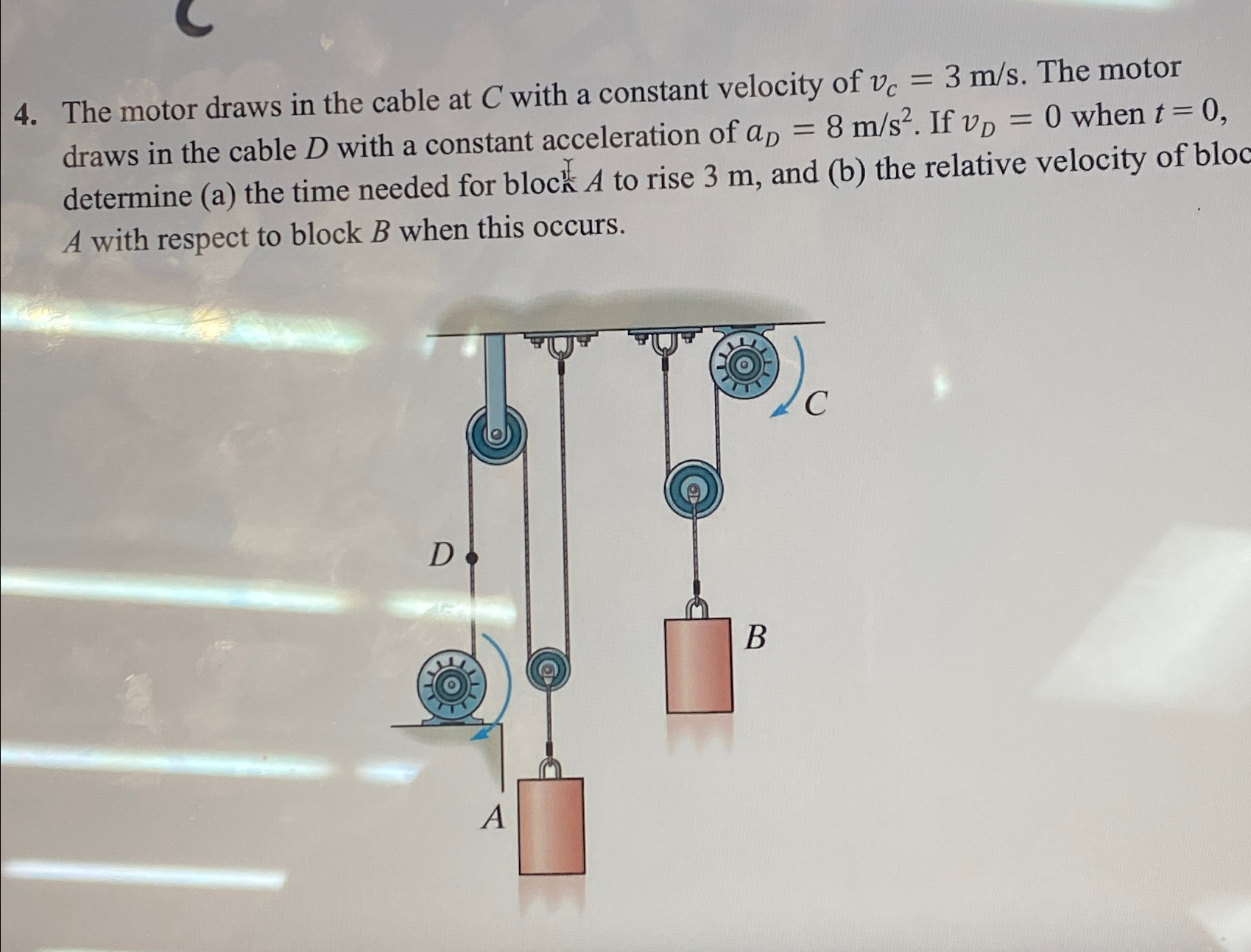 Solved The motor draws in the cable at C ﻿with a constant | Chegg.com