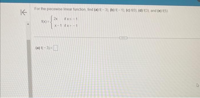 Solved For the piecewise linear function, find (a) f(−3), | Chegg.com