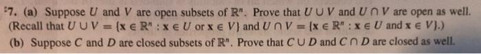 Solved 7. (a) Suppose U and V are open subsets of Rn. Prove | Chegg.com
