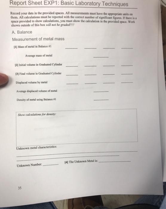Report Sheet EXP1: Basic Laboratory Techniques Record | Chegg.com
