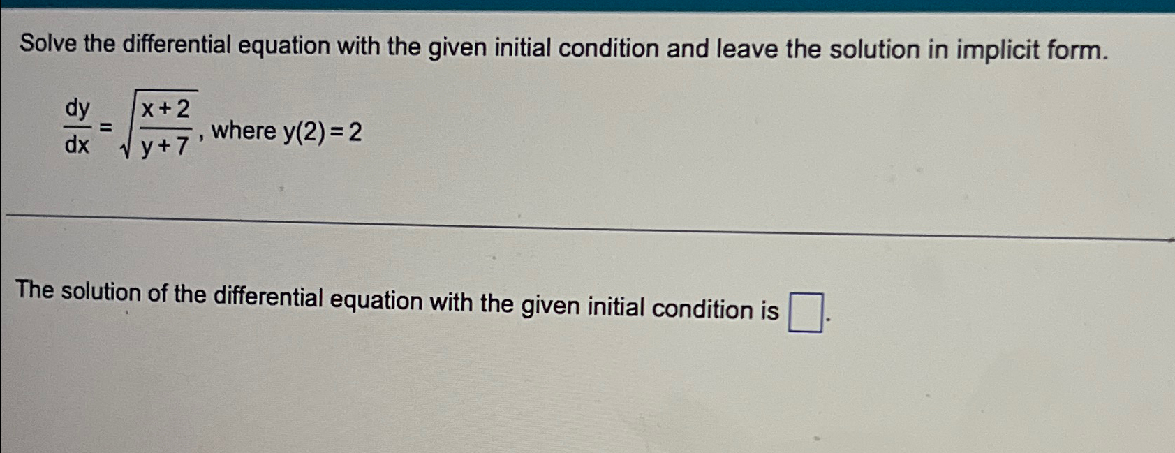Solved Solve the differential equation with the given | Chegg.com