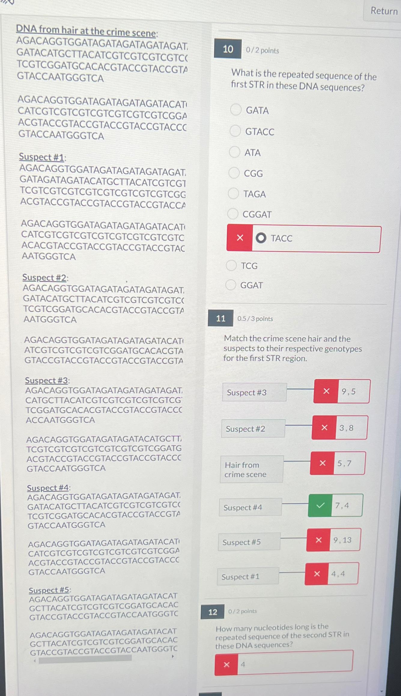 Solved ReturnDNA from hair at the crime | Chegg.com