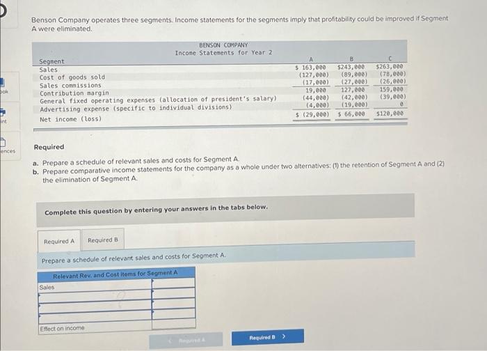 Solved bok int ences Benson Company operates three segments. | Chegg.com