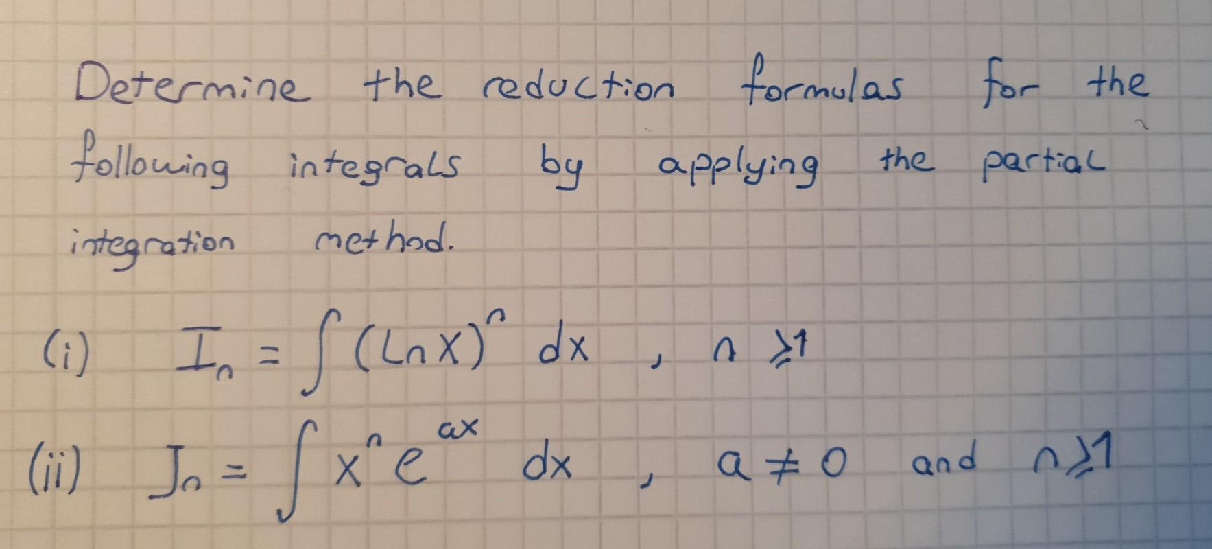 Solved for the Determine the reduction formulas following | Chegg.com