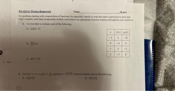 Solved For problems dealing with compositions of functions, | Chegg.com