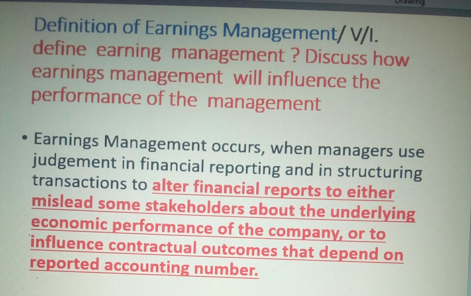 Solved Define earning management // with Discuss how | Chegg.com