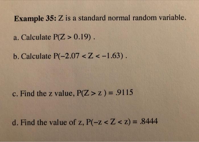 Solved Example 35: Z is a standard normal random variable. | Chegg.com