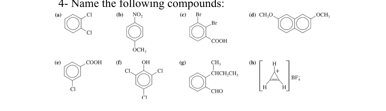 Solved 4- ﻿Name the following compounds:(a)(b)(c)(D) | Chegg.com
