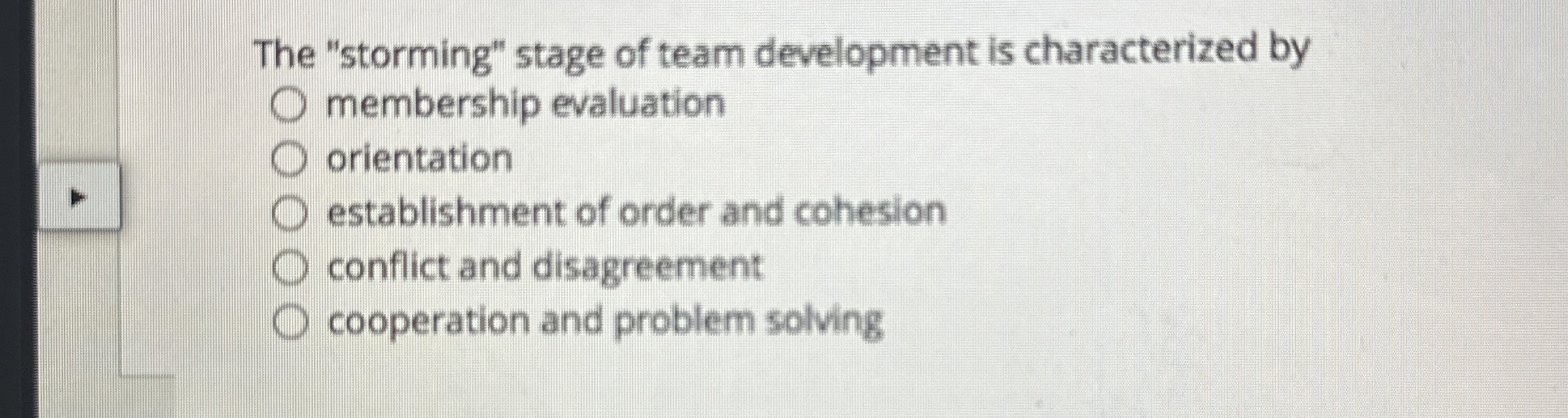 Solved The "storming" stage of team development is | Chegg.com