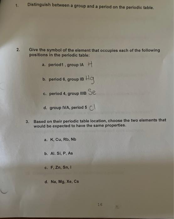 Solved 1. Distinguish between a group and a period on the | Chegg.com