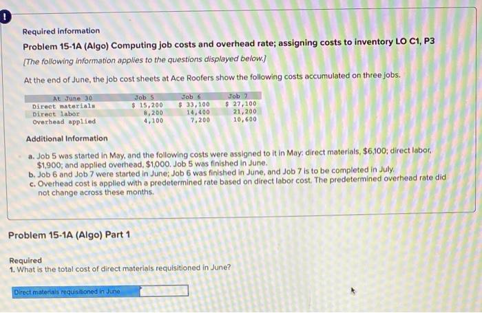 Solved Required information Problem 15-1A (Algo) Computing | Chegg.com