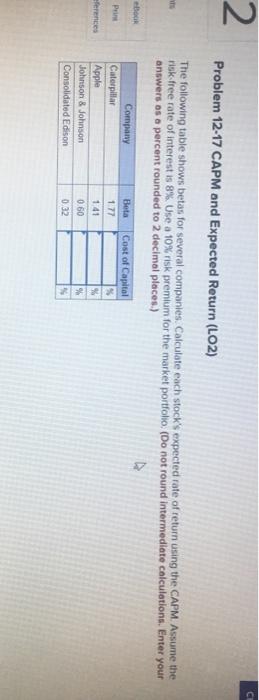 Solved C 2 Problem 12-17 CAPM and Expected Return (LO2) The | Chegg.com