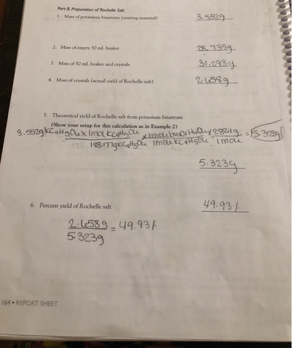 Preparation of Rochelle Salt. Data and Calculations | Chegg.com