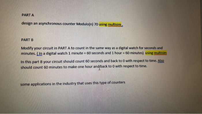PARTA design an asynchronous counter Modulo(n) 70 | Chegg.com