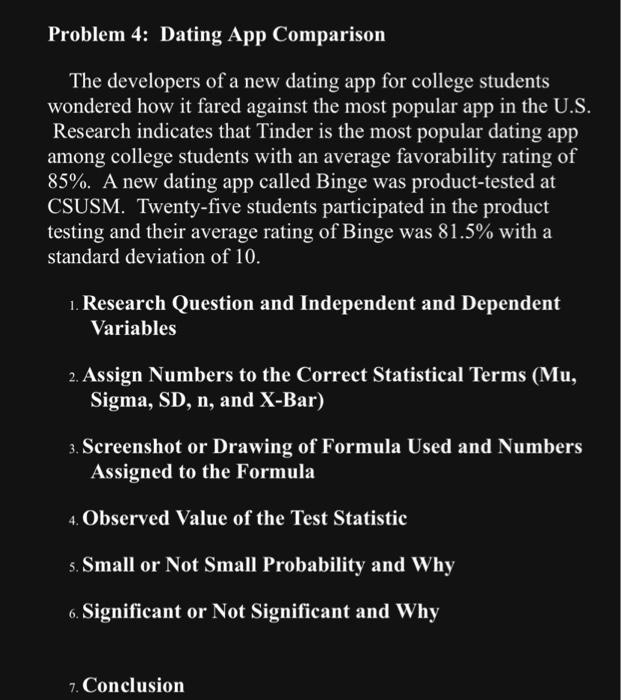 Solved Problem 4 Dating App Comparison The Developers Of A