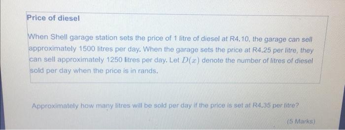 When Shell garage station sets the price of 1 litre | Chegg.com