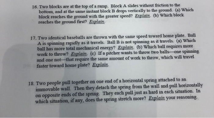 Solved 16. Two blocks are at the top of a ramp. Block A | Chegg.com