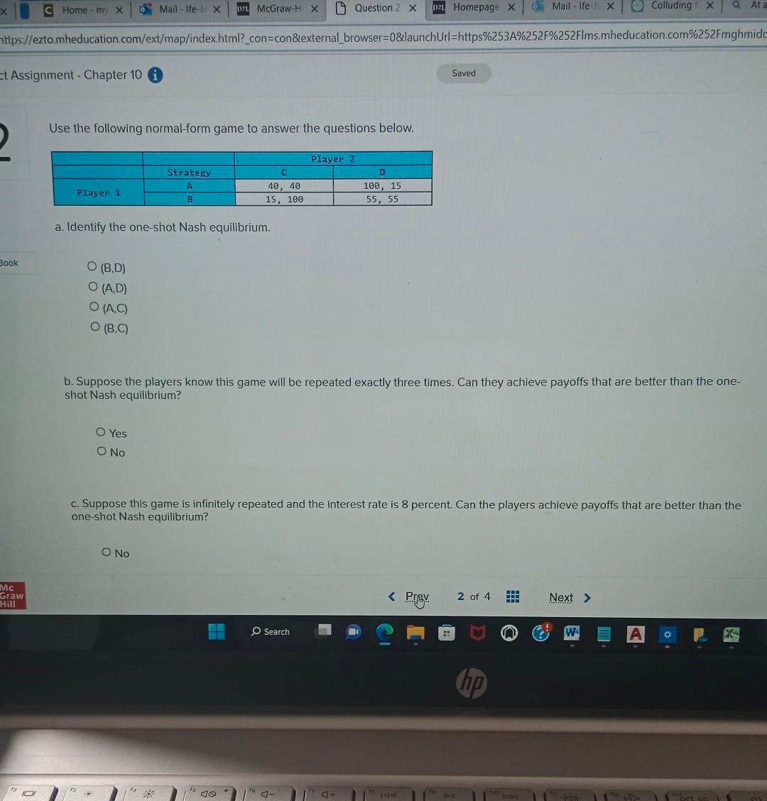 Solved Use the following normal-form game to answer the | Chegg.com