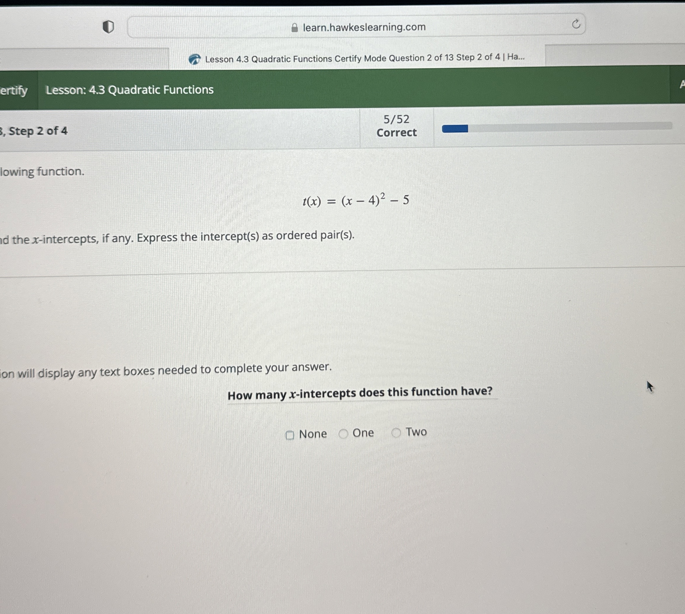 Solved learn.hawkeslearning.comLesson 4.3 ﻿Quadratic | Chegg.com