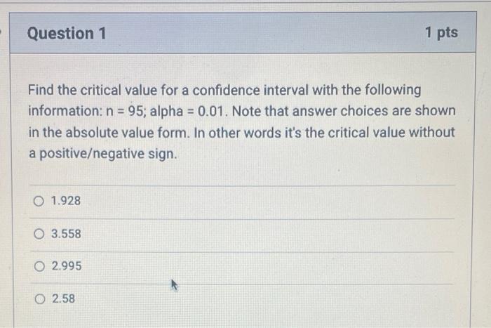 Solved Find the critical value for a confidence interval | Chegg.com