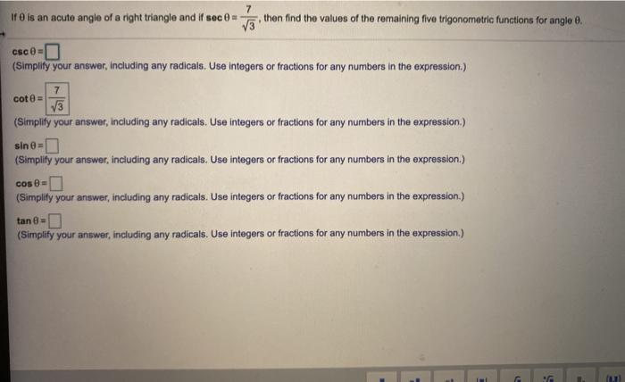 Solved 10 is an acute angle of a right triangle and if sec 0 | Chegg.com