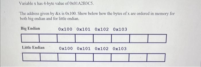 Solved Variable x has 4-byte value of 0x01 A2 B3C5. The | Chegg.com