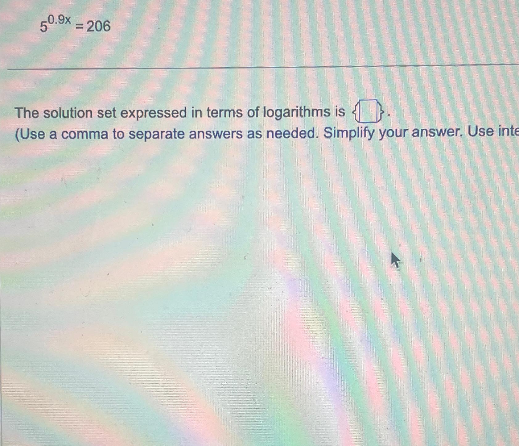 Solved 50.9x=206The solution set expressed in terms of | Chegg.com