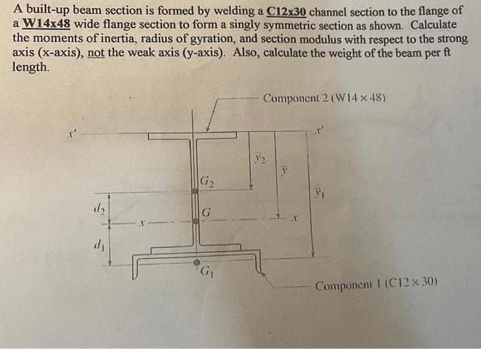 Solved A built-up beam section is formed by welding a C12x30 | Chegg.com