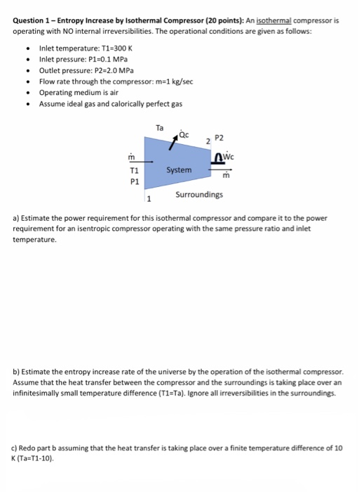 Solved An isothermal compressor isoperating with NO internal | Chegg.com