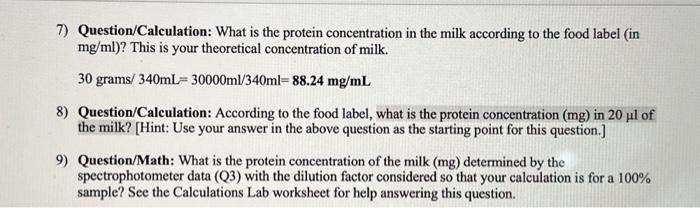 Solved 7) Question/Calculation: What is the protein | Chegg.com